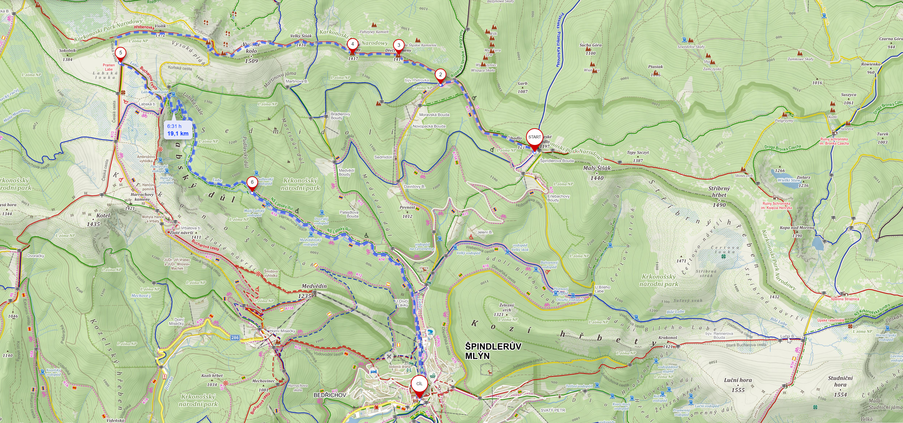 Pramen Labe a nejvyšší vodopád v ČR přes Špindlerovku | Špindlerův Mlýn
